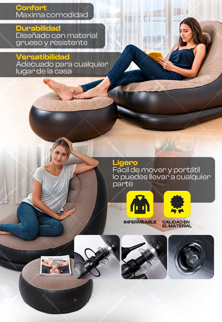 Sillón inflable con reposa pie – DISTRIHOME